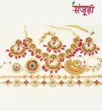 Marwadi Mini Jewelry Set in Dark Rani Colour with Necklace